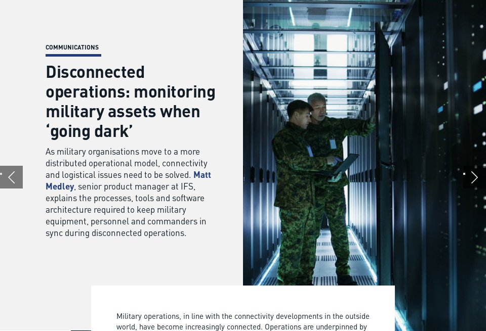 Disconnected operations: monitoring military assets - Global Defence ...