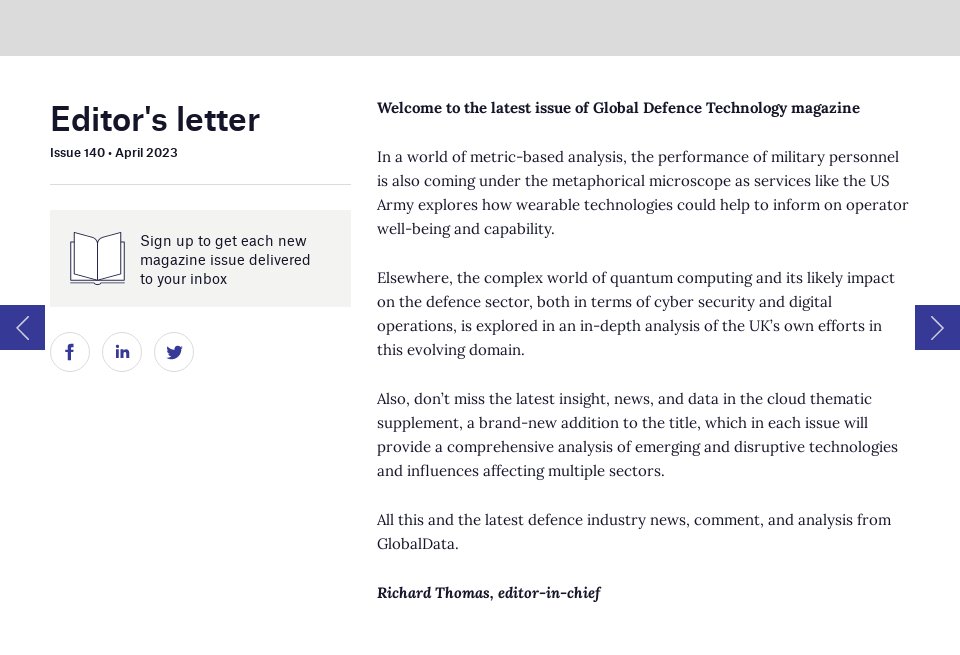 Editor's letter - Global Defence Technology | Issue 140 | April 2023