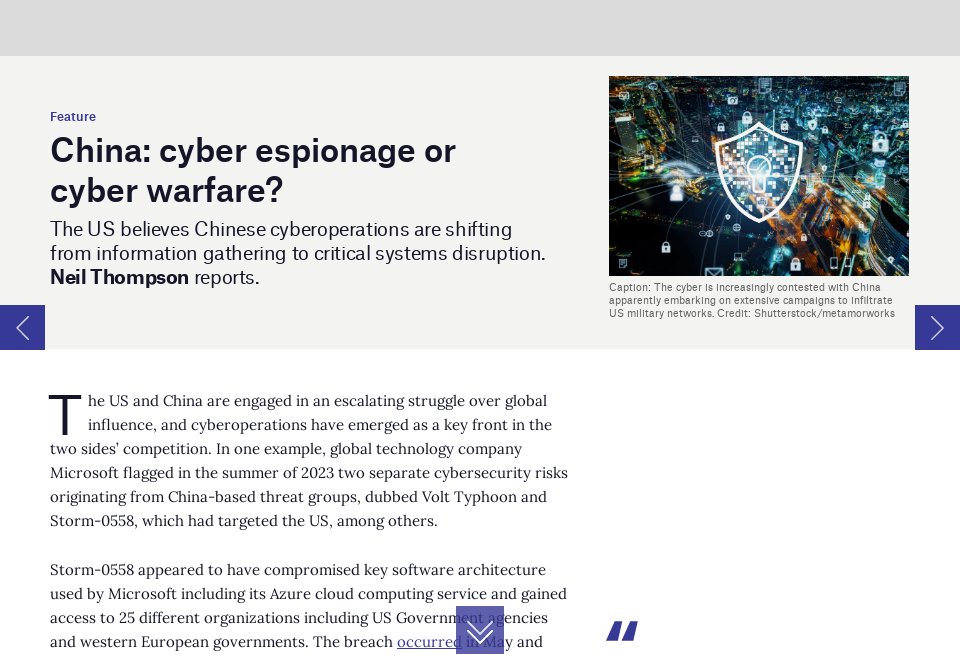 China: cyber espionage or cyber warfare? - Global Defence Technology ...