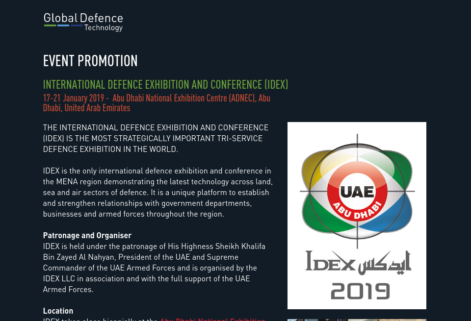 EVENT: IDEX 2019 - Global Defence Technology | Issue 94 | December 2018