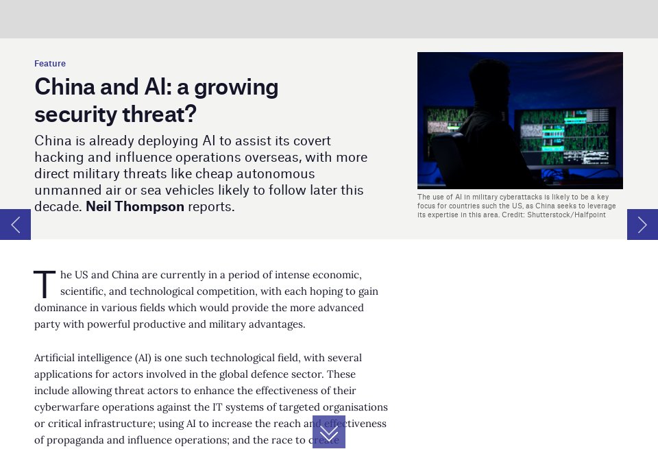 China and AI: a growing security threat? - Global Defence Technology ...