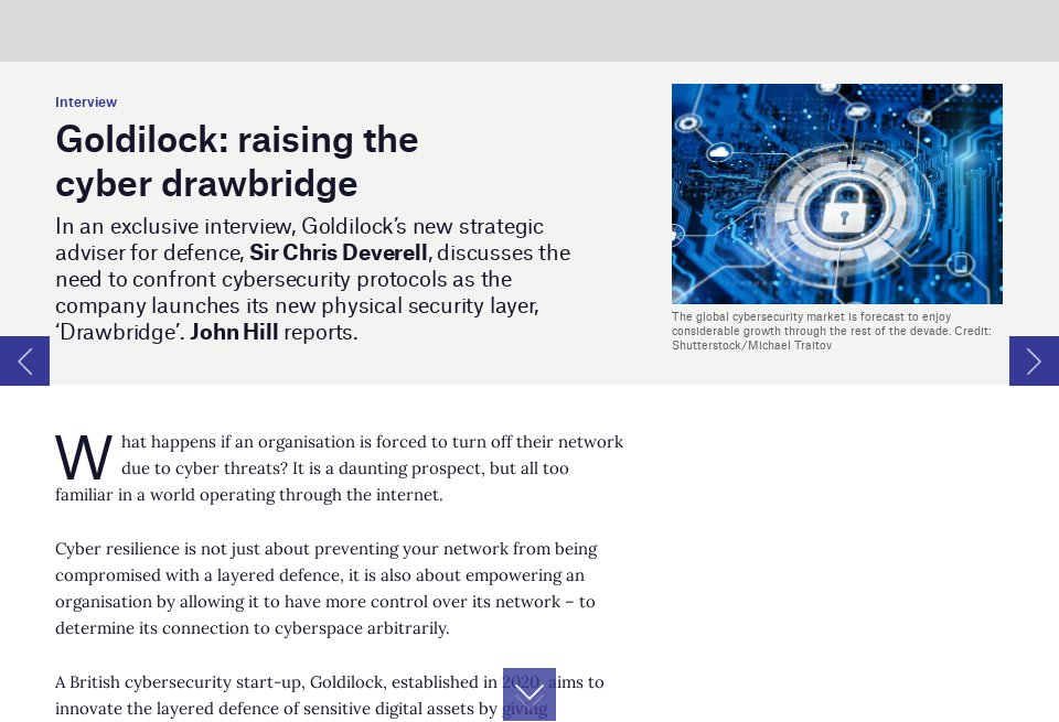 Goldilock: raising the cyber drawbridge - Global Defence Technology | Issue 144 | December 2023