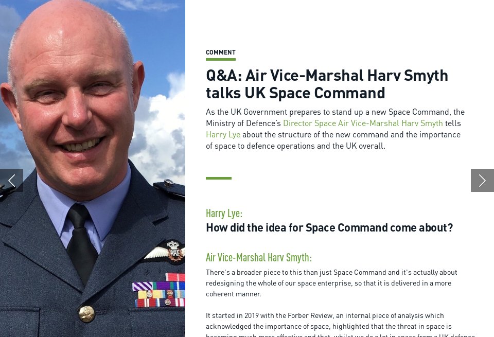 Air Vice-Marshal Harv Smyth talks UK Space Command - Global Defence ...