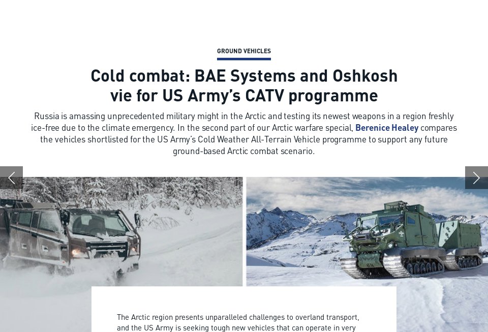 BAE Systems and Oshkosh vie for US Army’s CATV programme - Global ...