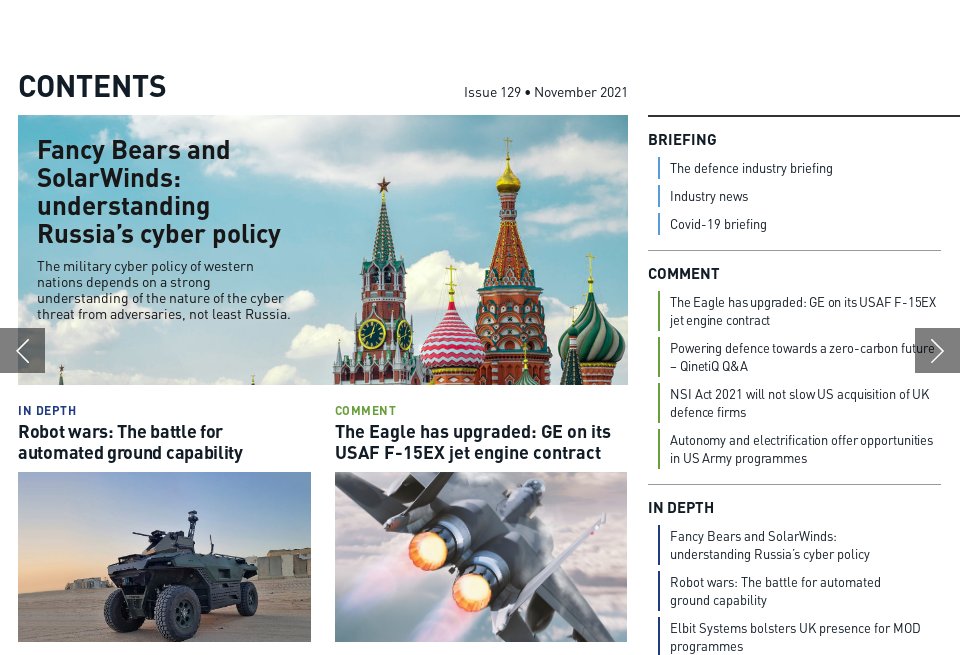 Contents - Global Defence Technology | Issue 129 | November 2021