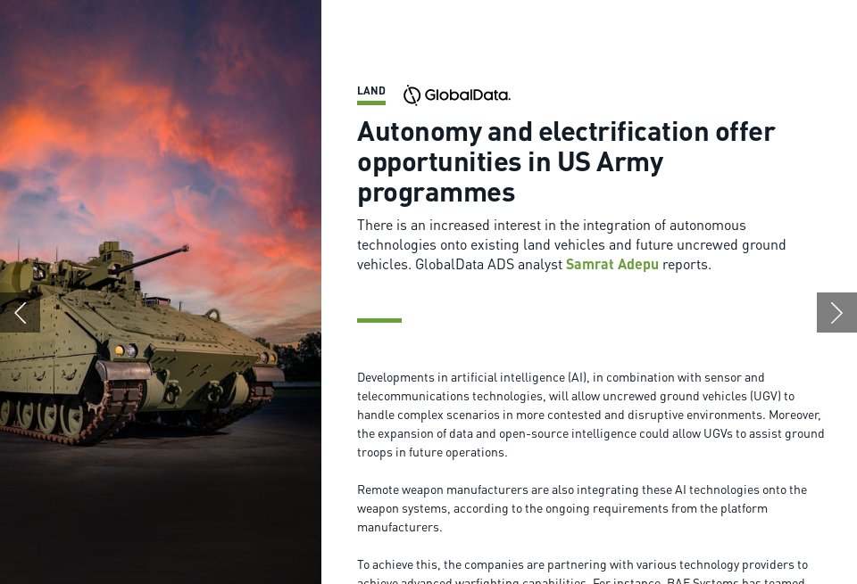Autonomy and electrification in US Army programmes - Global Defence ...