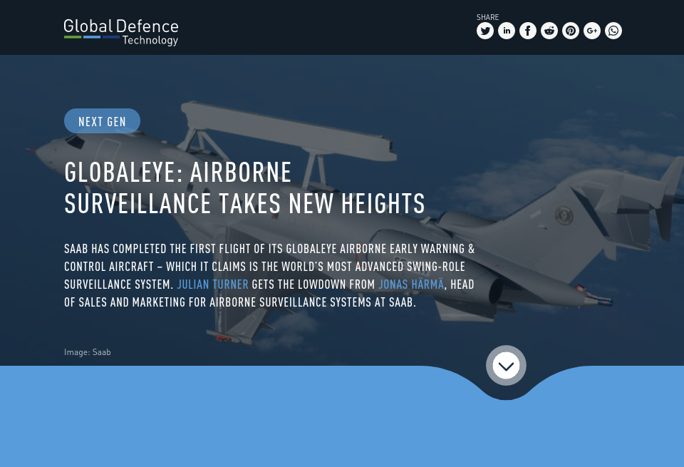 GlobalEye: airborne surveillance takes new heights - Global Defence ...